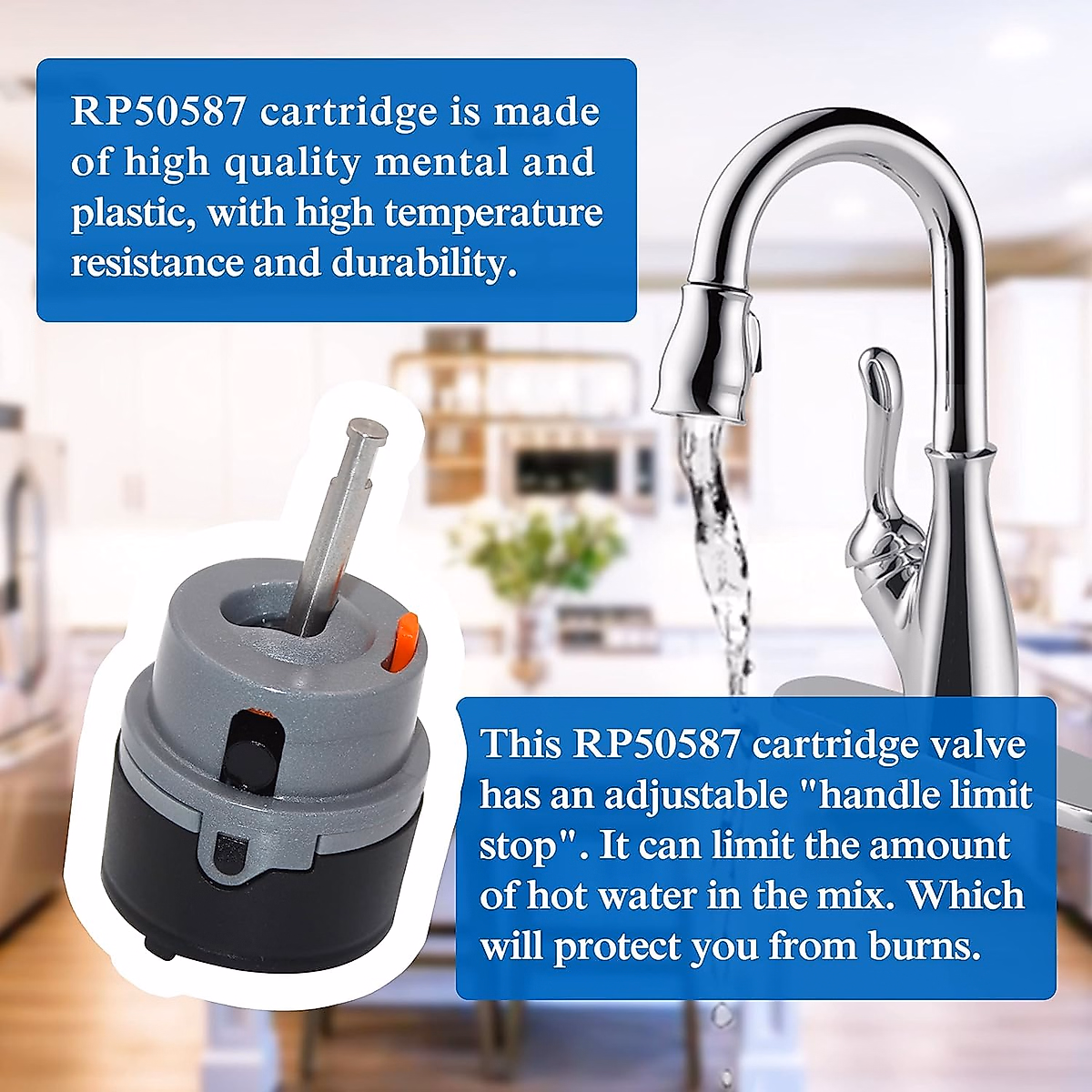 Generic RP50587 Single Handle Cartridge Valve Replacement for Various Delta Model Fit for Kitchen, Shower, Toiletsand and Lavatory Faucet Motion Cartridge., Gray