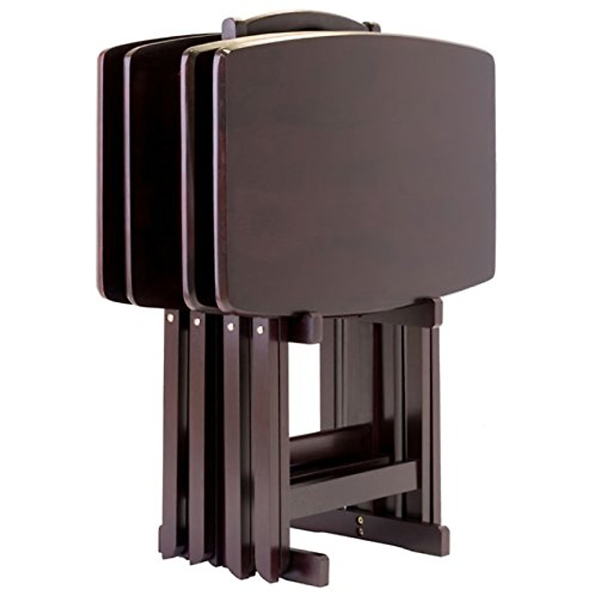 Ergode Wood Dylan 5-Piece Snack Table Set - Solid Wood, Foldable, Spacious Tops, Espresso Finish, Includes Storage Stand, Ideal for TV Meals and Appetizers, Minimal Assembly Stand