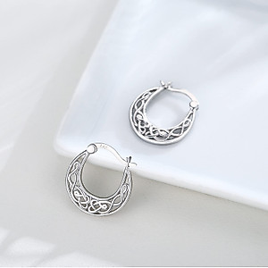 AOVEAO Celtic Knot Earrings 925 Sterling Silver Irish Celtic Hoop Huggie Earrings Irish Celtic Knot Small Round Earrings Jewelry for Women