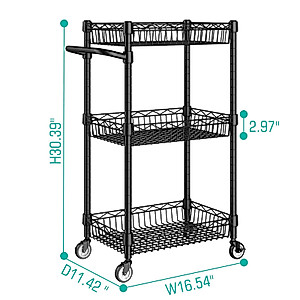 YASONIC 3 Tier Metal Rolling Cart, Kitchen Cart with Adjustable Shelves, Heavy Duty Utility Cart with Lockable Wheels, Multifunctional Rustproof Storage Cart, Bathroom Organizer Cart, Black
