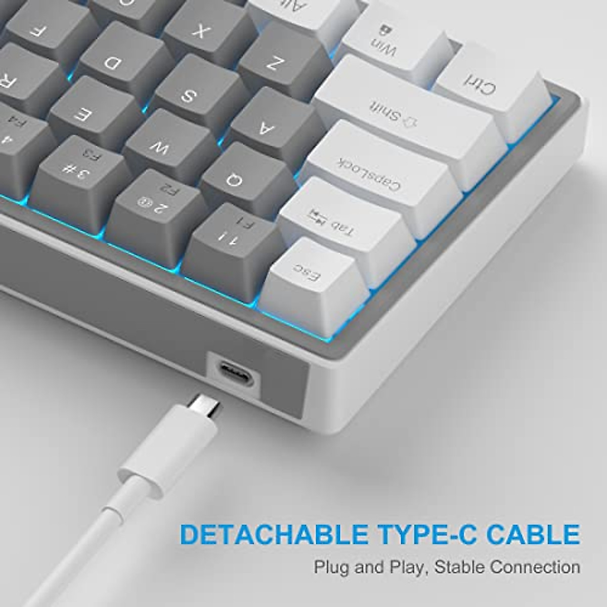MageGee 60% Mechanical Gaming Keyboard, 68 Keys Hot-Swappable Compact Blue LED Backlit Gaming Keyboard, SKY68 Wired Ergonomic Mini Office Keyboard for Windows PC Gamer (Red Switch, White & Gray)