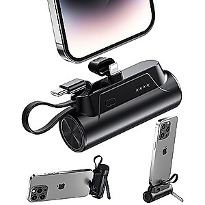 Portable-Charger-Power-Bank - 8000mAh Small Portable Phone Charger 5V3.1A Fast Charger Built-in Type-C Cable and Phone Holder Cute Battery Pack for iPhone and Android Phone(Black)