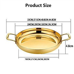GFHVDC Paella Pan Gold Stainless Steel Skillet Pan Large Skillet,Griddle,Large Saute Pan with Lid,Jumbo Cooker,Induction Pan,Dishwasher and Oven Safe For Home Cooking,Gold,36CM