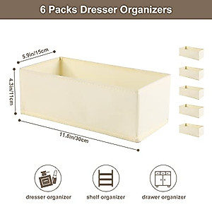 Coorganisers 6 Packs Dresser Organizers, Drawer Organizers for Clothing, Baby Organizers and Storage Drawers, Woven-Fabric Dresser Drawer Organizers, Baby Clothes Organizer in Bedroom (Beige)