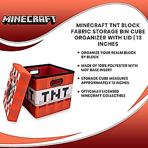 Minecraft TNT Block 13-Inch Storage Bin Chest With Lid | Foldable Fabric Basket Container, Cube Organizer With Handles, Cubby For Shelves, Closet | Home Decor Essentials, Video Game Gifts