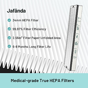 Jafända Air Filter Original FIlter Replacement 2 Pack for JF999 Air Purifier, 3-in-1 Filter with The True HEPA 13 &1.68 lb Activated Carbon