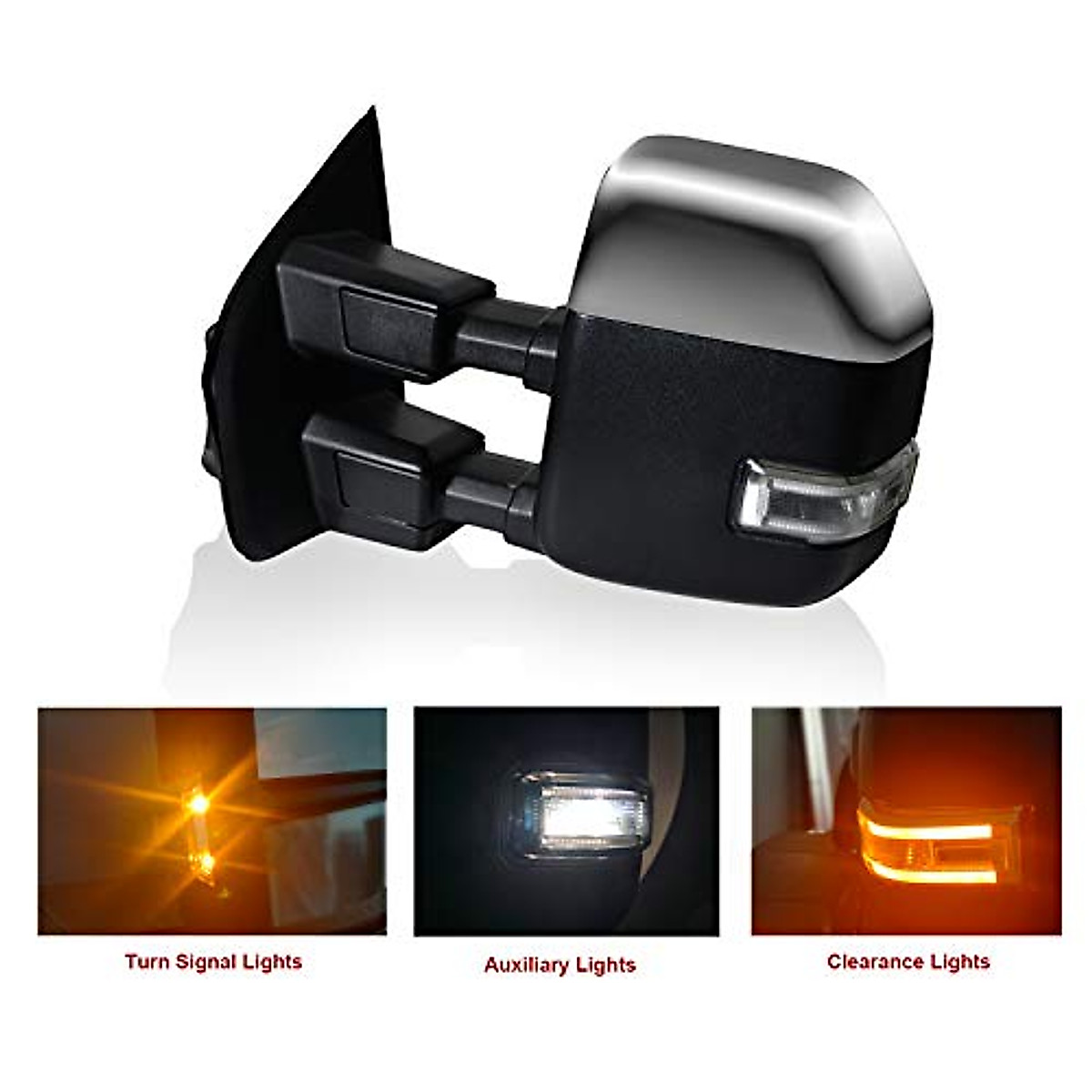 AERDM New Pair Towing Mirror Chrome Cap with Temperature Sensor Fit Ford Super Duty F-250 F-350 F-450 F-550 Pickup Truck 2017 2018 2019 with Blind Spot w/Turn Signal and Auxiliary Lamp