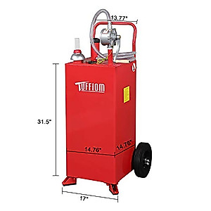 TUFFIOM 30 Gallon Gas Caddy With Wheels, Fuel Transfer Tank Gasoline Diesel Can Reversible Rotary Hand Siphon Pump, Fuel Storage Tank For Automobiles ATV Car Mowers Tractors Boat Motorcycle(Red)