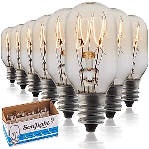Salt Rock Lamp Bulb 8 Pack 15 Watt Replacement Bulbs for Himalayan Salt Lamps & Baskets, Scentsy Plug-in & Wax Warmers, Night Lights. T20 E12 Socket with Candelabra Base, Clear