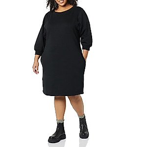 Amazon Essentials Women's Fleece Blouson Sleeve Crewneck Sweatshirt Dress (Available in Plus Size), Black, X-Large