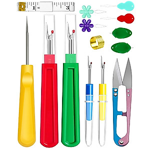 FIVEIZERO Seam Rippers for Sewing – 2 Big and 2 Small Stitch Remover Tools, Thread Ripper, Embroidery Removal Tool, with Needle Threaders, Thimbles, Tape Measure, Tailors Awl and Thread Snips