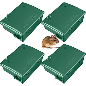 4 Pack Rat Bait Stations Large Rodent Bait Station with Key Reusable Mouse Bait Stations Mice Bait Blocks Heavy Duty Bait Boxes for Outdoor Rodents Mice Bait Blocks, Bait Not Included (Green)