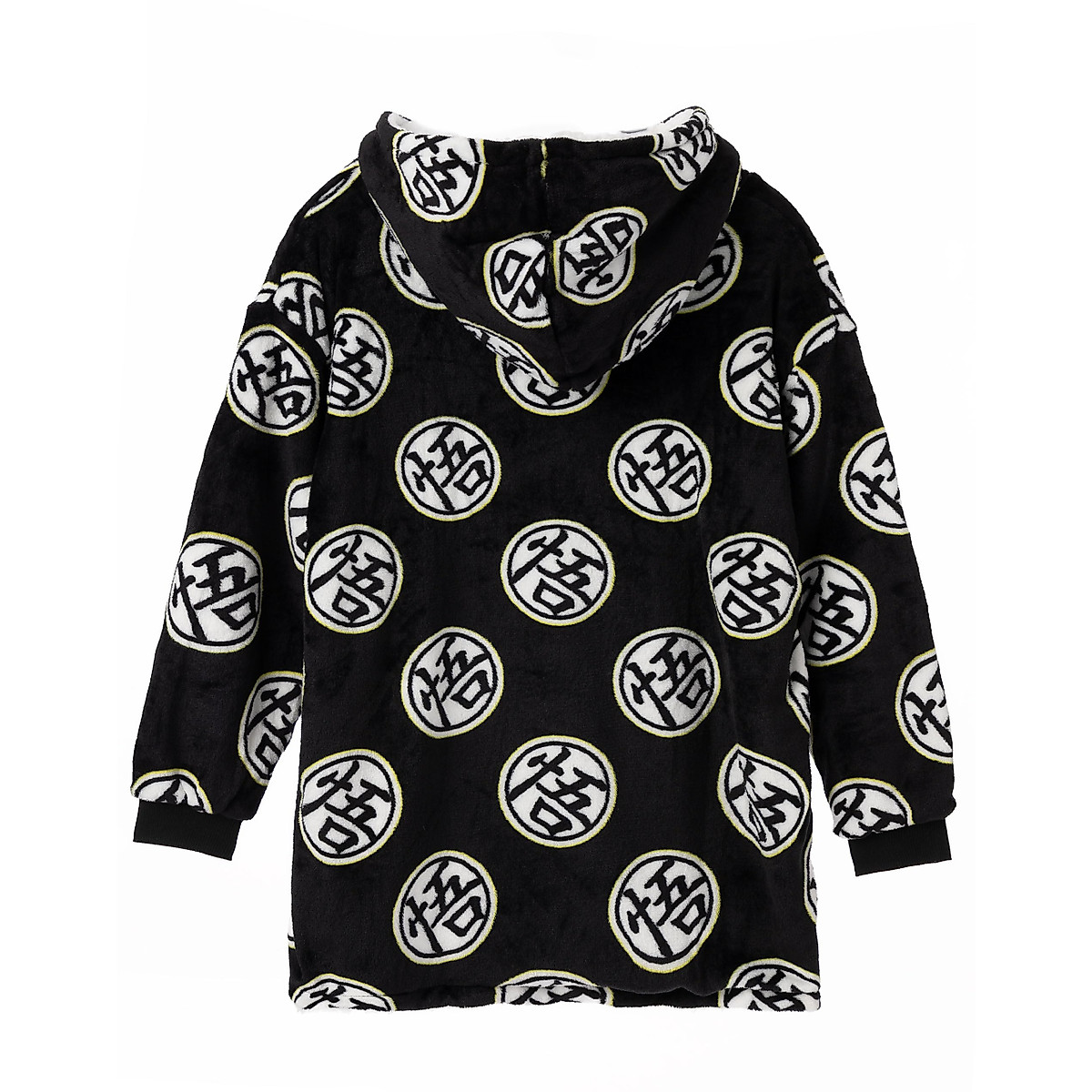 Dragon Ball Z Kids Oversized Blanket Hoodie | Boys Girls Goku Warrior Family Symbol Fluffy Double Lined Sherpa Fleece Vuddie Black