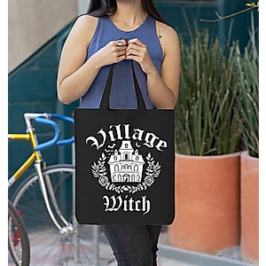 shop4ever Village Witch Halloween Trick or Treat Eco Cotton Tote Reusable Shopping Bag Black ECO 1
