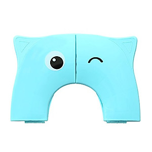 Travel AID Folding Portable Potty Training Toilet Seat Cover Liner, Portable Reusable with Non-Slip Silicone Pads and Carry Bag, for Babies, Toddlers, Kids, Owl Shape (Blue)