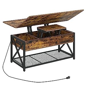 Osfvolr 43" Lift Top Coffee Table with Charging Station, 4 in 1 Coffee Tables with Storage, Farmhouse Coffee Table Converts to Dining Table for Living Room, Game Table, Home Office