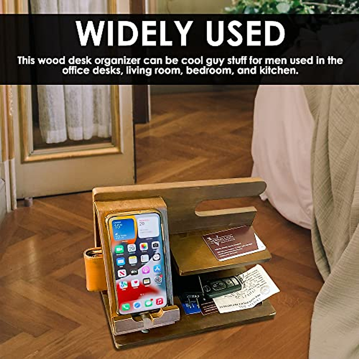 GOODTILA Nightstand Wooden Docking, Ash Wood Tray, Bedside Nightstand Organizer, Hand Crafted Wood Phone Docking, Valet Tray for Men, Husband Gift Idea