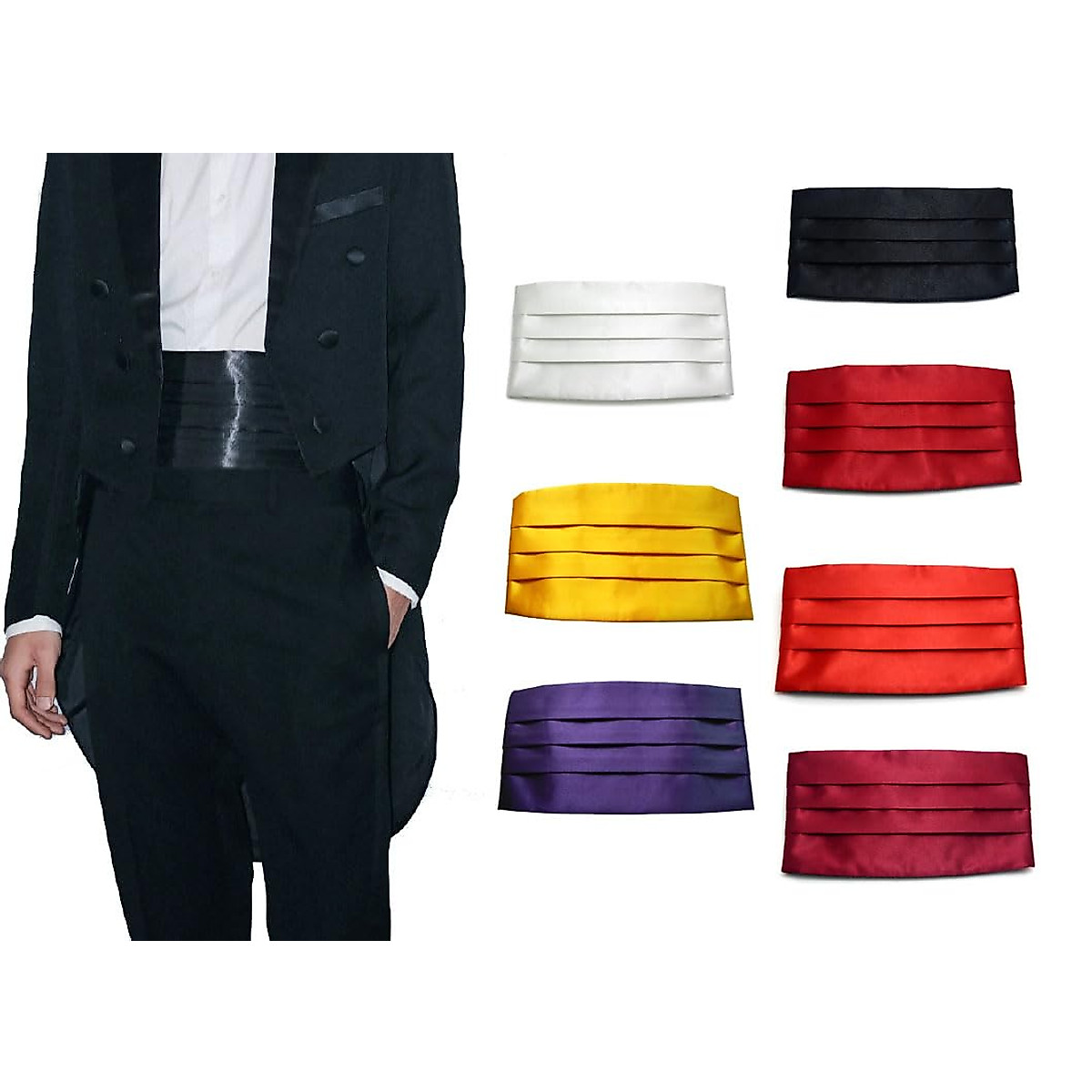 Simpowe Men's Solid Multi-color Silk Cumberbund (One Size, Black)