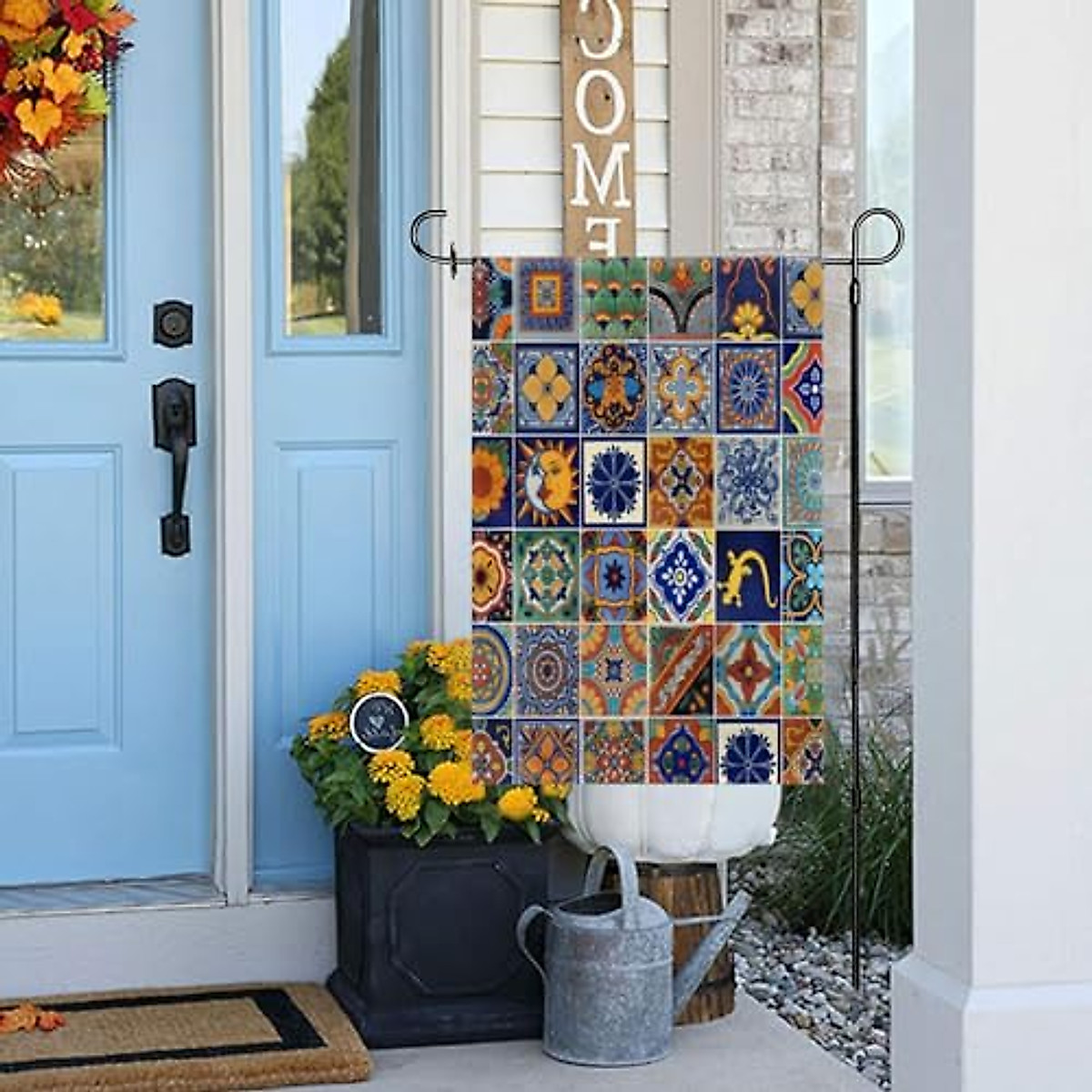 Double-sided garden flag Mexican Talavera Ceramic Tile Pattern Ethnic Folk Outdoor Flag Garden Flag Yard Outdoor Decoration （12×18in）.