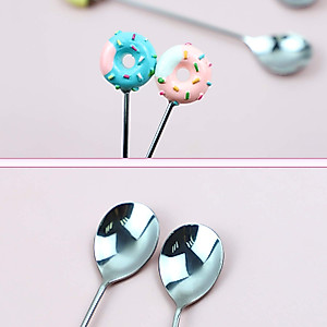AUEAR, 4 Pack Stirring Spoons Cute Doughnut Coffee Spoon Stainless Steel Little Teaspoons Mini Donut Dessert Ice Cream Tea Sugar Stirrers for Tableware Multi-Functional Kitchen Tools