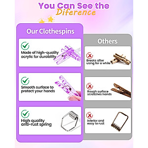 60PCS Purple Clothes Pins for Baby Shower Games Girl, Transparent Acrylic Clothes Pin Bulk, 1.4'' Mini Clothespins for Photos, DIY Crafts, Baby Shower Game Prop/Party Favors/Decorations