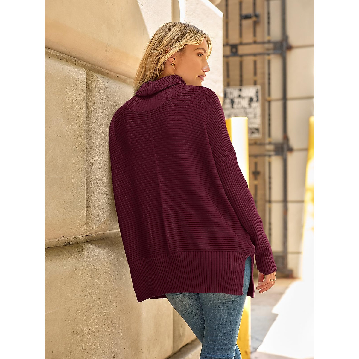 LILLUSORY Womens Turtleneck Oversized Tunic Fall Sweaters 2025 Casual Long Pullover Knit Winter Cute Poncho Fashion Trendy Clothes Outfits Clothing Tops Leggings Wine Red