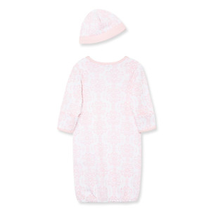 Little Me Baby Girl's 2-Piece Nightgown and Cap Set, Pink Damask, 0-3 Months