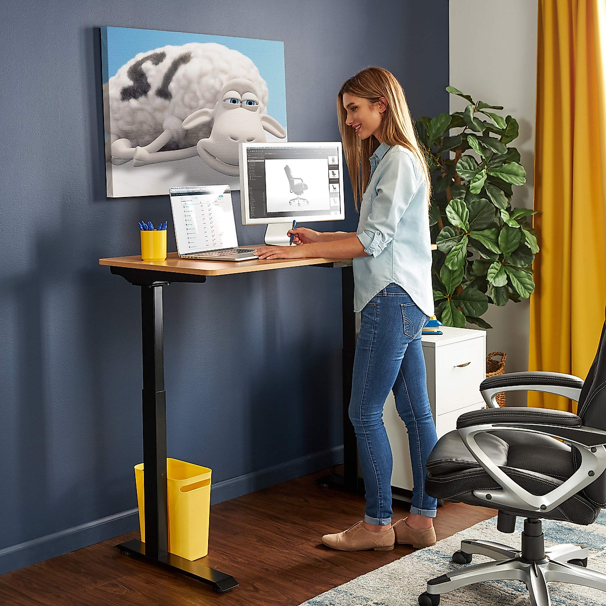 Serta Creativity Electric Height Adjustable Desk, 47" Inch Wood Desktop Sit Stand Table for Office, Work from Home Furniture, Easy to Assemble, Light Brown