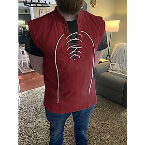 Viking Pirate Costume Men, Medieval Renaissance Shirt, Linen Gothic Victorian Vest, Sleeveless Steampunk Festival Tank Top, Plus Size Halloween Ren Faire Poet Cosplay Clothing(Red-2XL)