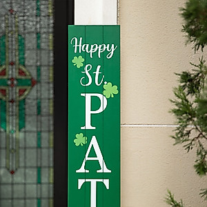 Glitzhome 60"L Wooden St. Patrick's Porch Sign, Happy St Patrick's Day Vertical Porch Decor for Home Front Door Yard Party