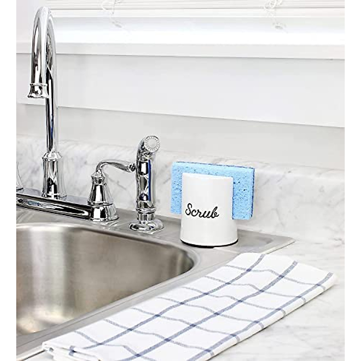AuldHome White Enamel Sponge Holder; Rustic Enamelware Kitchen Sink Accessory