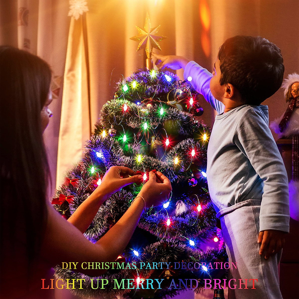 Multicolor Christmas Twinkle Fairy String Lights Battery Operated 3 Modes 20 LED 12 Packs 7.2ft Silver Wire Starry Firefly Lights with Timer for DIY Craft Bottle Table Birthday Party Decorations