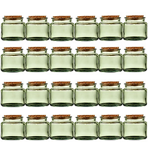 Danmu 24 Pack 100ml Small Glass Bottles,Mini Glass Jars,Candle Jars for Making Candles, 3.4oz Glass Bottles with Cork, Candle Jars (Green)