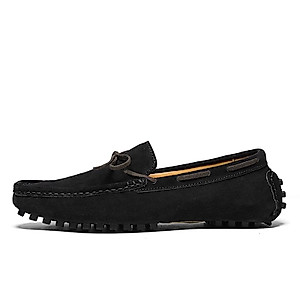 KHIRY Men's Loafers Suede Leather Moccasins Driving Loafers Boat Shoes Simple Lightweight Anti-Slip Comfortable Casual Slip On (Color : Black, Size : 8)