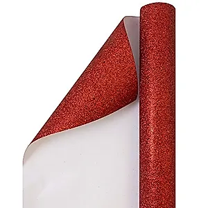 JAM Paper Gift Wrap - Glitter Wrapping Paper - 25 Sq Ft - Red Glitter - Roll Sold Individually