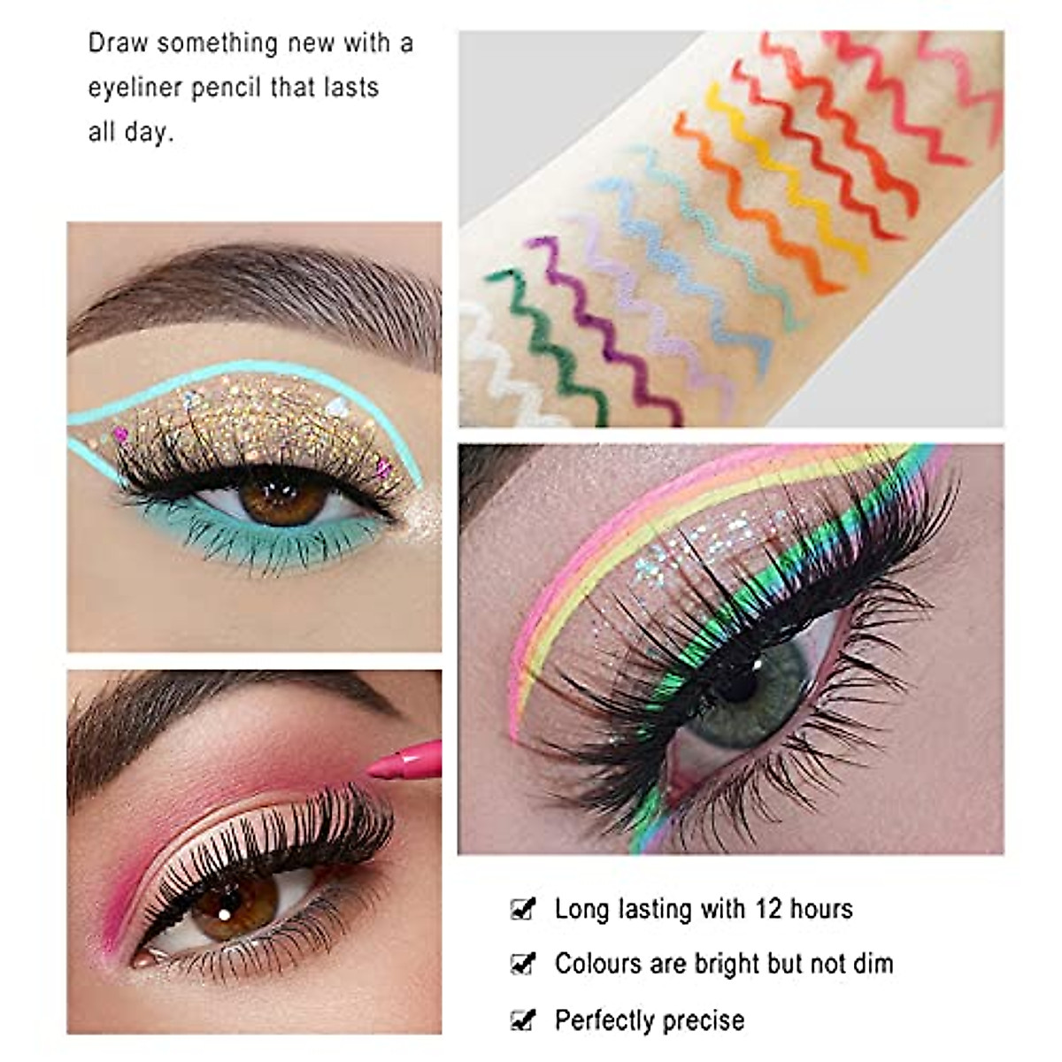 BONNIE CHOICE 20 PCS Colored Eyeliners Pencil Set, 20 Colors Waterproof Long Lasting Retractable Matte Colorful Eyeliner Milti-Functional Eyeliner Eyeshadow Pen Gifts for Women
