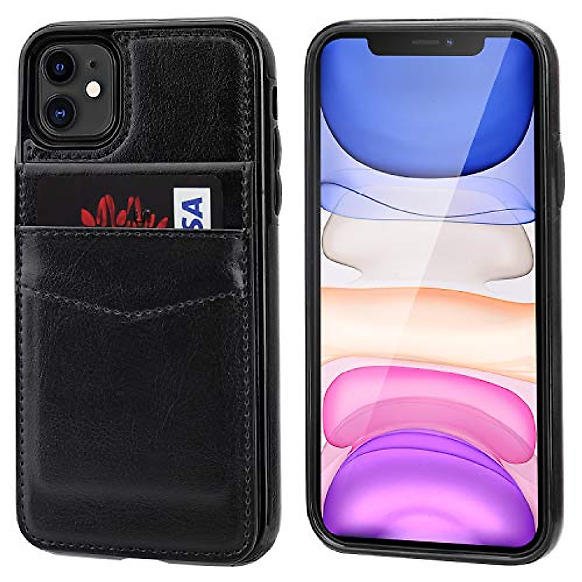 KIHUWEY iPhone 11 Case Wallet with Credit Card Holder, Premium Leather Magnetic Clasp Kickstand Heavy Duty Protective Cover for 11 6.1 Inch(Black)