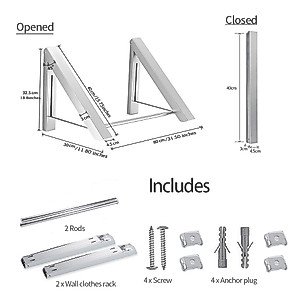 Laundry Drying Rack, Wall Mounted Retractable Clothes Hanger, Aluminium Home Storage Organization Space Savers for Home(2 Racks with Rod,Black)