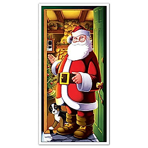 Beistle Santa Claus Door Cover, 5’ x 30” – Plastic for Indoor & Outdoor Use, St Nick Print – Easily Display – Christmas Party Decorations & Holiday Decor