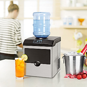 2 in 1 Ice Maker Countertop, 48LBS/24H Automatic Ice Stainless Steel Machine with Water Dispenser, ready in 8 Minutes, with Ice Scoop and 2.6 lb Ice Storage