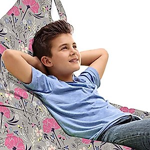 Ambesonne Floral Lounger Chair Bag, Repeating Pattern of Dandelions Gillyflowers on Greyish Background, High Capacity Storage with Handle Container, Lounger Size, Multicolor