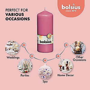 BOLSIUS 10 Pink Pillar Candles - 2.25 x 6 Inches - Premium European Quality - Individually Wrapped - 42 Hours Burn Time - Dripless Smokeless Unscented Dinner, Wedding, Party, & Restaurant Candles