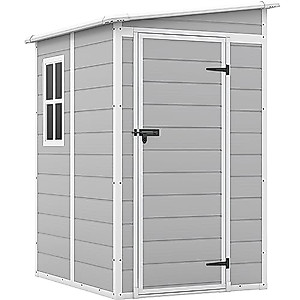 Patiowell 5x4 FT Outdoor Storage Shed, Resin Storage Shed with Floor & Window & Lockable Door for Patio Furniture, Garden Tools and Bicycle, White & Grey
