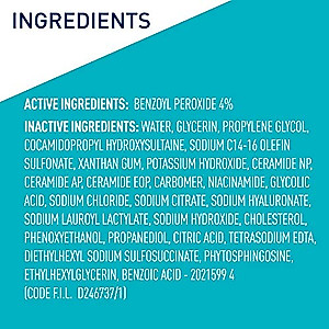 CeraVe Acne Foaming Cream Cleanser | Acne Treatment Face Wash with 4% Benzoyl Peroxide, Hyaluronic Acid, and Niacinamide | Cream to Foam Formula | Fragrance Free & Non Comedogenic | 5 Oz