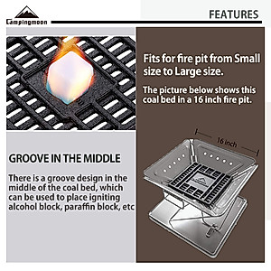 CAMPINGMOON Cast Iron Coal Bed Charcoal Fire Grate 8.27x8.27-inch T-210