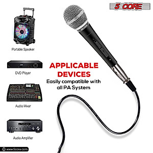 5 CORE Professional Dynamic Vocal Microphone Neodymium Cardioid Unidirectional Handheld Mic for Speakers, Karaoke W/Steel Mesh Grille, Metal Body ON/Off Switch w/16ft Detachable Cable+ Clip+ Bag