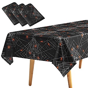 DECORLIFE 3 Pack Plastic Halloween Tablecloths, Disposable Spider Web Table Cloths, Large Rectangular Halloween Table Covers for Home Decor and Halloween Party Decorations, 54 x 108 Inches