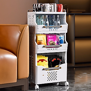 pupustar Laundry Basket with Wheels,Rolling Folding Laundry Hamper,Utility cart,Kitchen Storage Cart,Stackable Storage Bins Open Front,Dirty Clothes Hamper,Plastic Laundry Room Organization