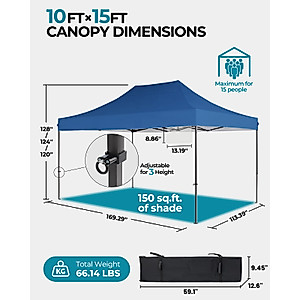 Eesdom 10in x 15in Canopy Tent with Roller Bag, Easy Up Pop Up Tent, 300D Silver-Coating Outdoor Shelter, 4 Stakes & 4Sandbags & 4 Ropes, Blue