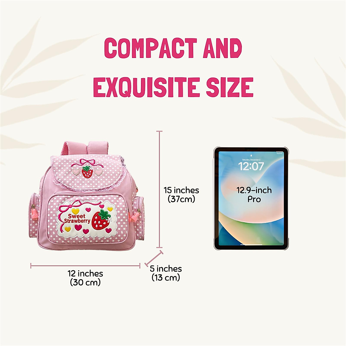 Aobiono Kawaii Strawberry Backpack Mini Cute Anime Aesthetic Pink Lace Polka Dot Small Bookbag Japanese Cartoon Fruit Bag